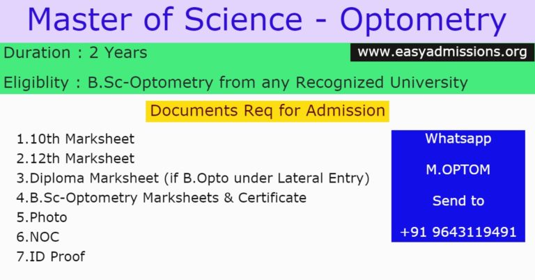 MSc Optometry Course Details,Eligibility,Fees Details 2019-20