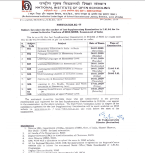 NIOS D.EL.ED Supplementary Exam Date Sheet| Registration -2020(Out)