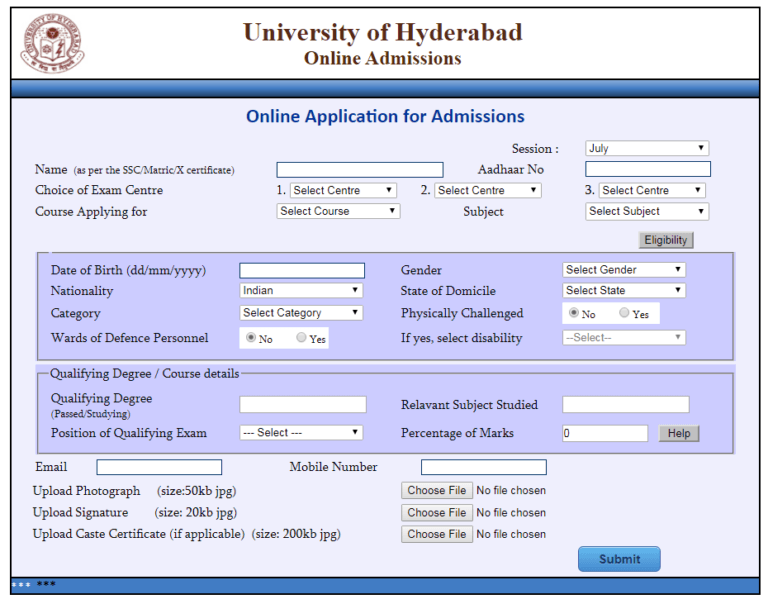 University Of Hyderabad MBA Admission Notification-2020-2021 - Fees